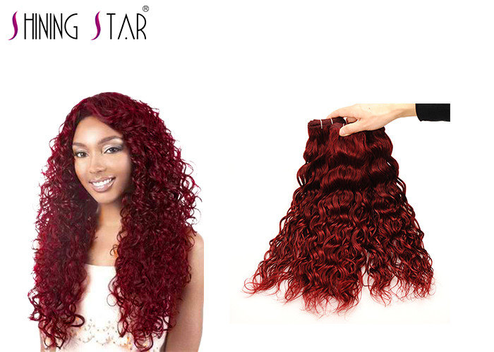 Red Water Wave Bulk Human Hair Bundles 3 Pieces #99J Clip In Small Curly Well