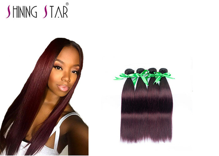 Straight 4Pc Long Brazilian Hair Bundles Weave #1B Dark Root Hair Bundles Burgundy