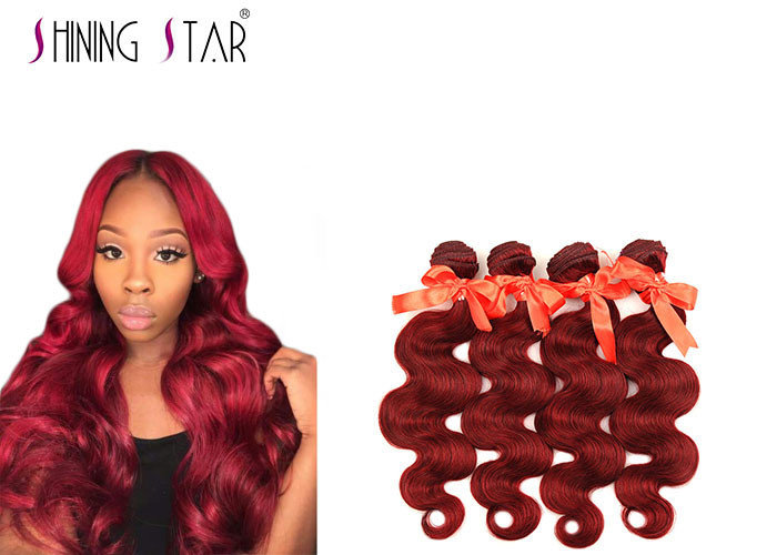 100 Peruvian Body Wave Human Hair 4 Bundles Extensions #99J Red Color