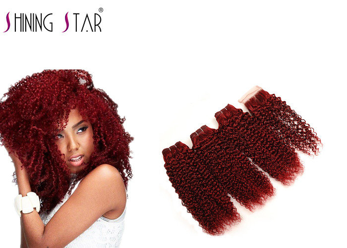 Brazilian Hair Bundles Kinky Wave #99J Red 3 Bundles With Closure Burgundy Color