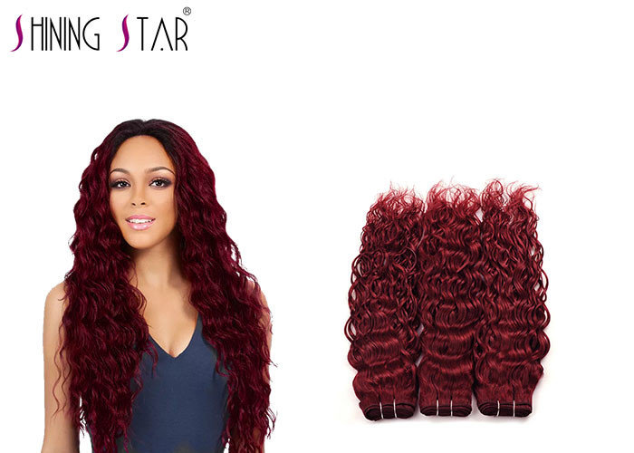 10-26 Inch Water Wave Braiding Human Hair / Red 99J Remy Water Wave Weave