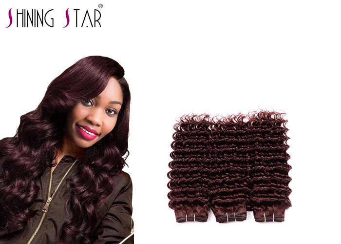 Burgundy Deep Wave Human Hair Weave , Long Deep Wave Virgin Hair With Closure