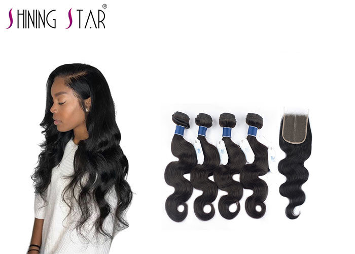 Double Drawn Unprocessed Body Wave Human Hair Weave With Closure 10-26 Inch