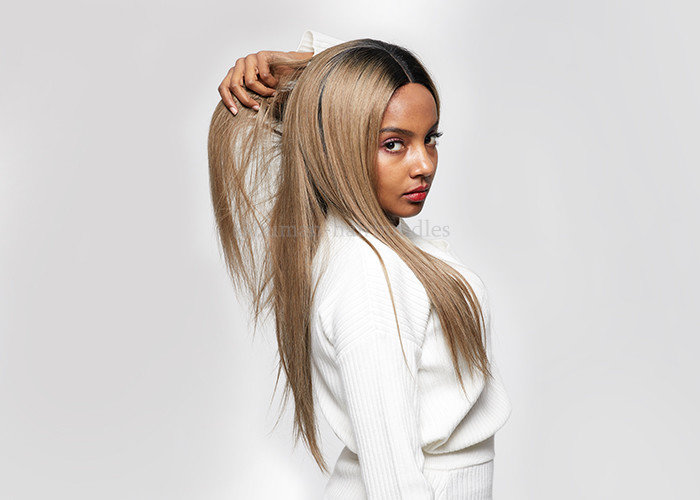 Straight Human Hair Wigs T1B/Linen Hair Color Lace Front Wigs For Women 4*4 lace