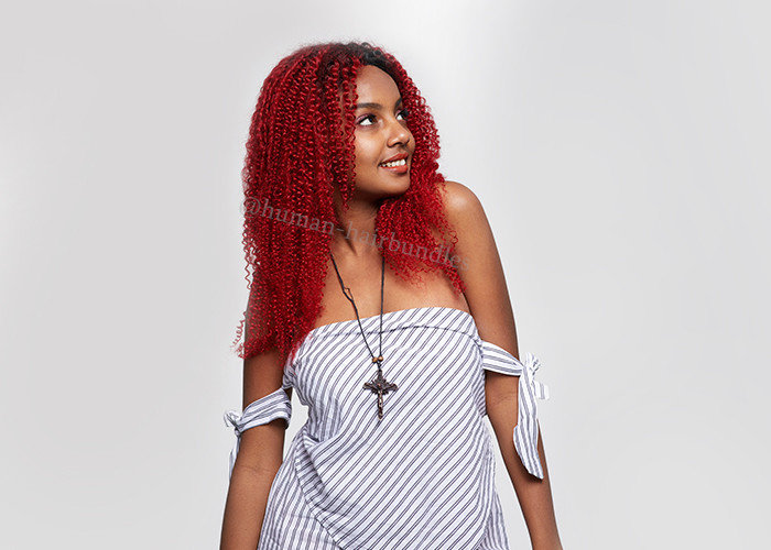 T1B lucky-red Lace Front Kinky Curly Hair Weave Human Hair Wigs For Black Women