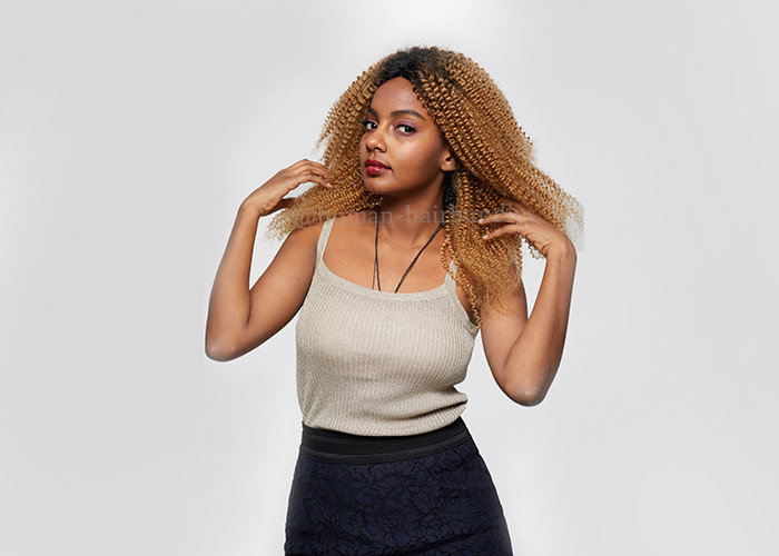 Lace Human Hair Kinky Curly Hair Blonde Lace Front Wig #1B27 Color 4*4 Middle Part