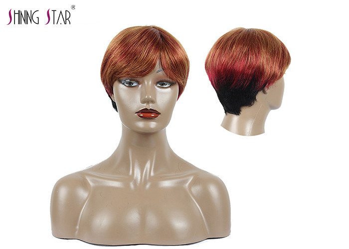Red Colored Short Bob Wigs With Bangs Straight Human Hair Lace Front Wig