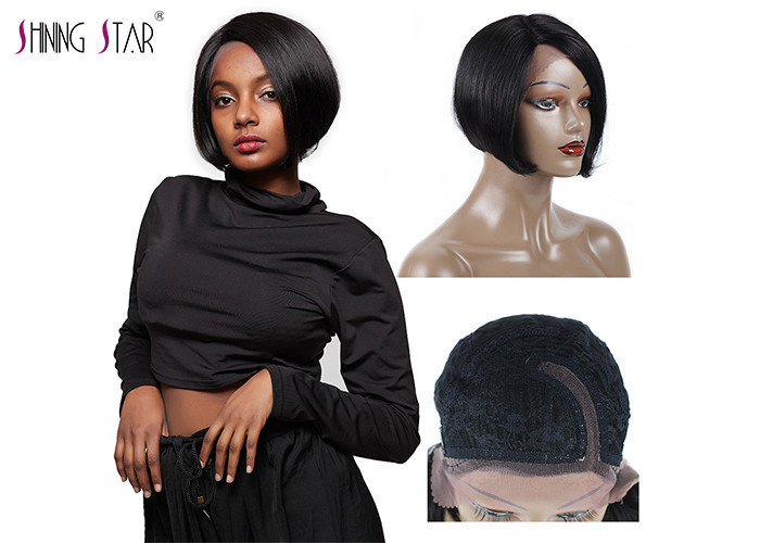 Straight Human Hair Short Bob Wigs 1B Colored 13X4 Lace Frontal Wig