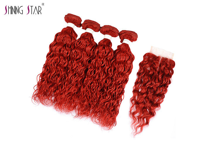 Red Burgundy Brazilian Water Wave Hair Extensions With Closure Curly Weaves No Tangle