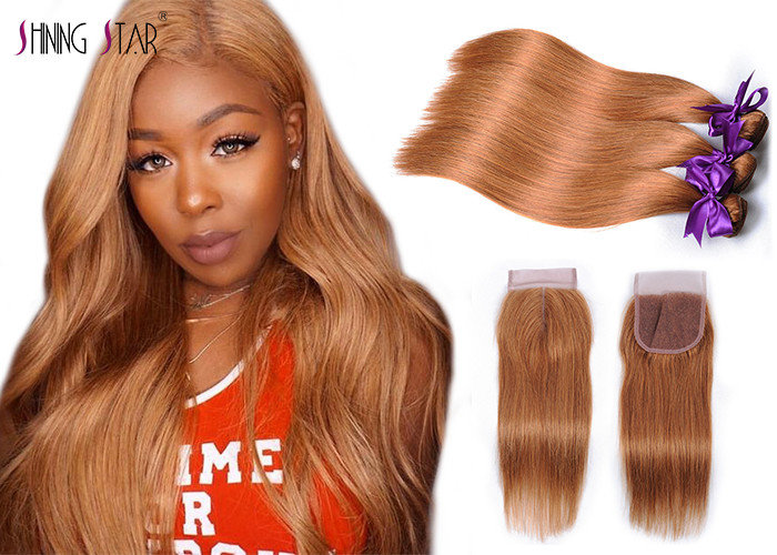 Gold Blonde Straight Hair Bundles For Girls Colored 30 Human Hair Bundles Customized Logo