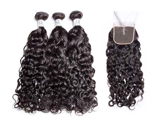 Capelli umani di 100% 3 pacchi con i capelli brasiliani non trattati della chiusura di Wave di acqua