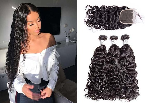 Capelli umani di 100% 3 pacchi con i capelli brasiliani non trattati della chiusura di Wave di acqua