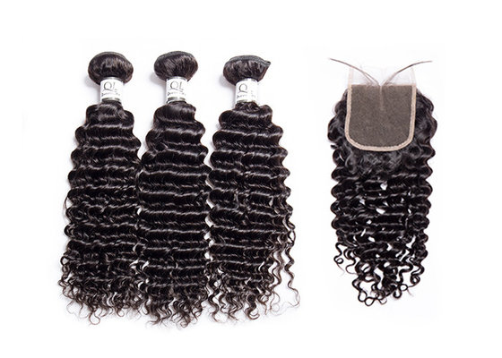 Unprocessed Brazilian Deep Curly Hair Bundles With Lace Closure Can Be Dyed