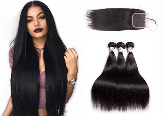 3 pacchi di BrazilianStraight del tessuto dei capelli umani con vita della regina della chiusura del pizzo
