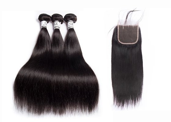 3 pacchi di BrazilianStraight del tessuto dei capelli umani con vita della regina della chiusura del pizzo