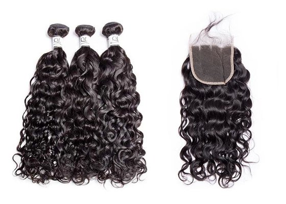 Pacchi dei capelli del nero 3 con chiusura, acqua Wave vergine brasiliana dei capelli della donna