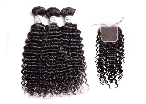 Pacchi profondi vergini comodi dei capelli ricci con la chiusura del pizzo 3 pacchi