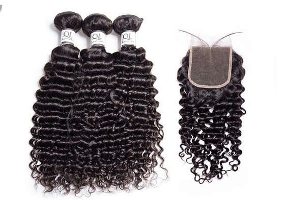Pacchi profondi vergini comodi dei capelli ricci con la chiusura del pizzo 3 pacchi