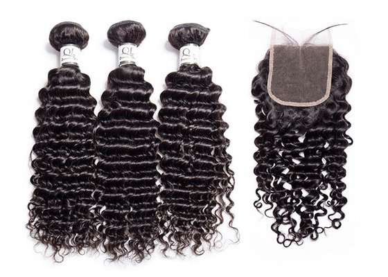 Capelli umani brasiliani dei capelli a buon mercato in profondità ricci 3 pacchi con chiusura