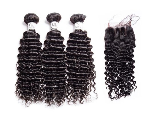 Capelli umani brasiliani dei capelli a buon mercato in profondità ricci 3 pacchi con chiusura