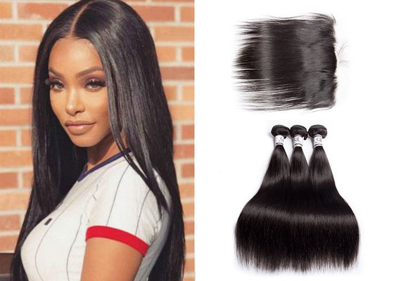 grado 9A 3 pacchi di capelli diritti brasiliani con il frontale nessun capelli sintetici misti