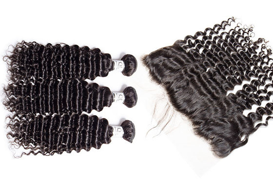 Pacchi affascinanti dei capelli ricci con il frontale, capelli brasiliani neri con il frontale