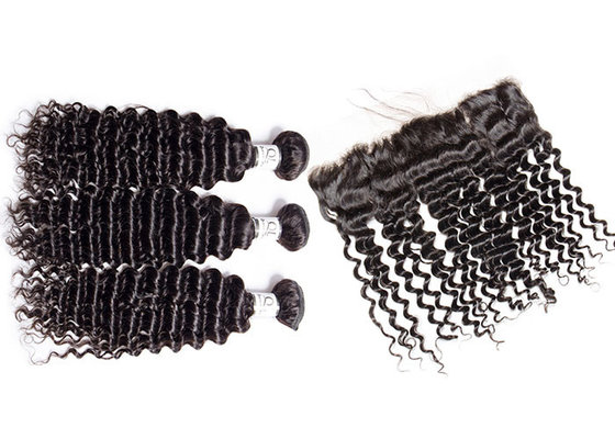 Pacchi affascinanti dei capelli ricci con il frontale, capelli brasiliani neri con il frontale