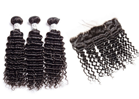 Wave profondo naturale impacchetta con capelli frontali/brasiliani 3 pacchi con il frontale