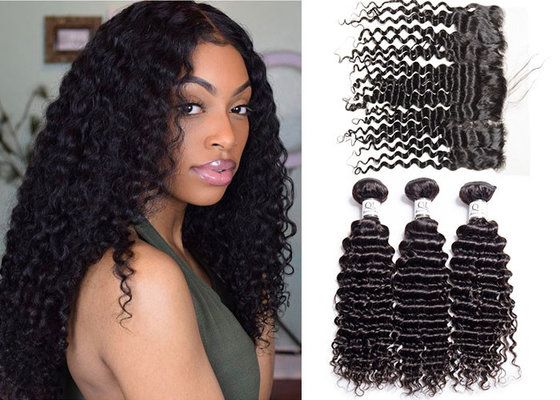 Wave profondo naturale impacchetta con capelli frontali/brasiliani 3 pacchi con il frontale