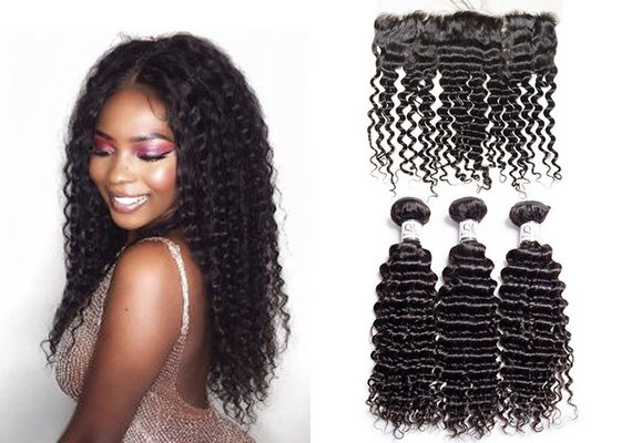Pacchi affascinanti dei capelli ricci con il frontale, capelli brasiliani neri con il frontale