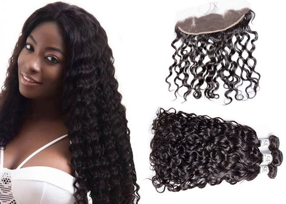 Capelli vergini di Wave di acqua con il frontale, pacchi malesi 10A con il frontale