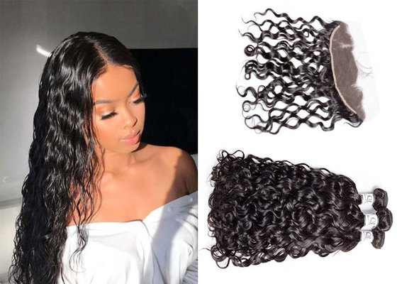 Pacchi dei capelli di Wave di acqua di 100% con la trama frontale del doppio della macchina della chiusura