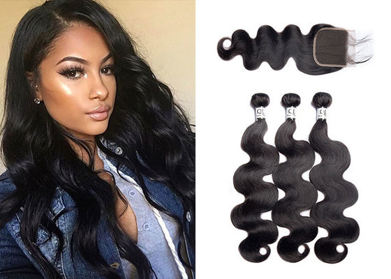 Pacchi vergini brasiliani naturali dei capelli di Wave del corpo con chiusura nessuna compensazione chimica