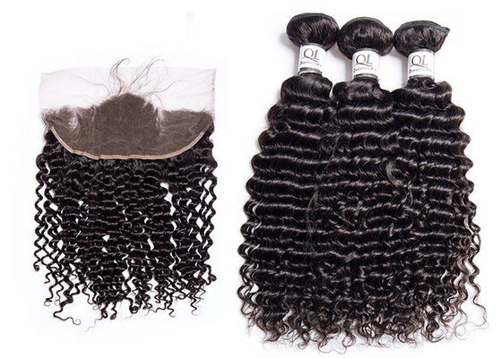 100 pacchi profondi lisci dei capelli ricci di Remy con il frontale del pizzo nessun groviglio