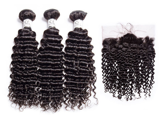 100 pacchi profondi lisci dei capelli ricci di Remy con il frontale del pizzo nessun groviglio