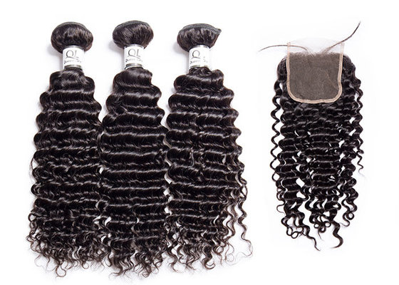 Genuine Smooth Deep Curly Hair Bundles With Closure Grade 9A 30 Inch