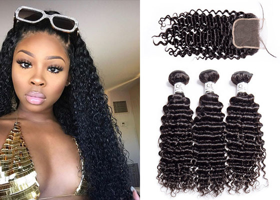 Genuine Smooth Deep Curly Hair Bundles With Closure Grade 9A 30 Inch