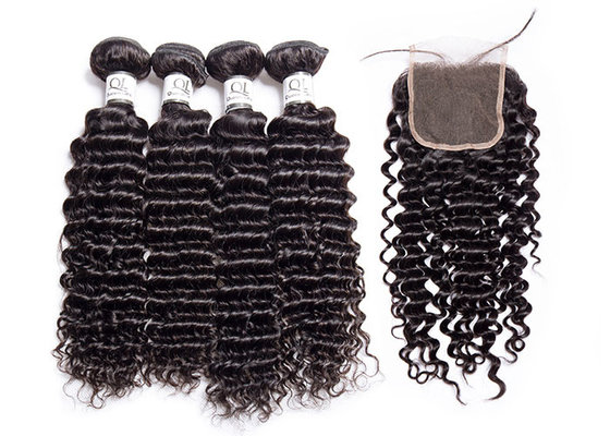 I capelli ricci profondi genuini candeggiati di Remy impacchettano con colore naturale 1b# della chiusura