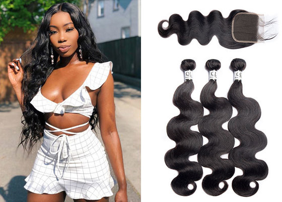 Capelli umani crudi 3 pacchi con i capelli umani della chiusura 100% di Wave del corpo