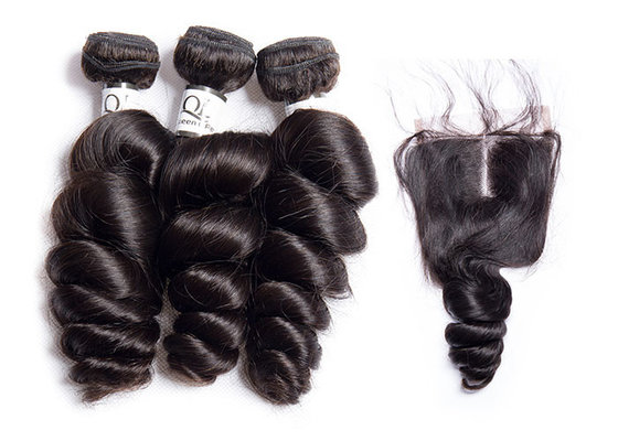 I capelli peruviani vergini impacchettano con chiusura, tessuto sciolto a 12 pollici naturale di Wave