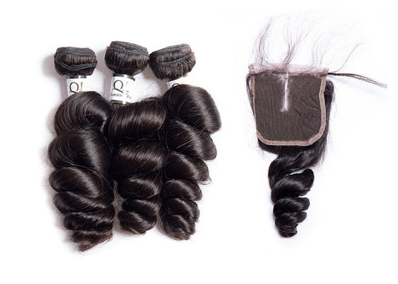 I capelli peruviani vergini impacchettano con chiusura, tessuto sciolto a 12 pollici naturale di Wave