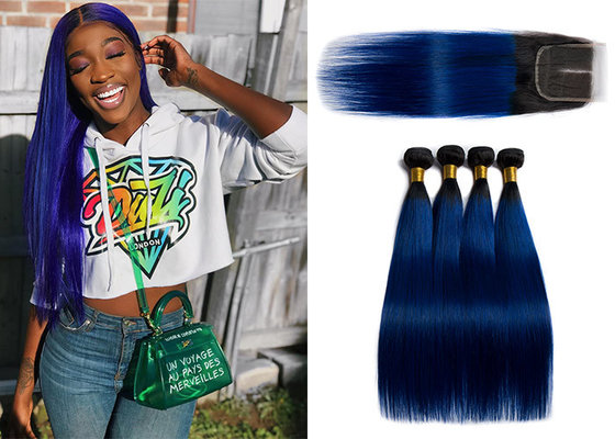 1B / Pacchi diritti vergini brasiliani dei capelli umani di colore blu 3 con chiusura