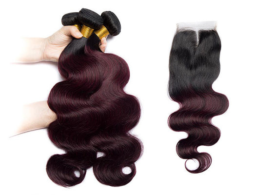 1B / i capelli di Wave del corpo di colore 99J impacchettano i capelli umani reali 3 pacchi con 4"» chiusura del pizzo X4