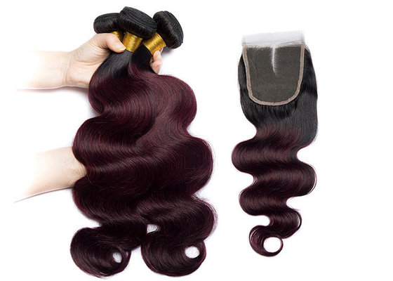 1B / i capelli di Wave del corpo di colore 99J impacchettano i capelli umani reali 3 pacchi con 4"» chiusura del pizzo X4