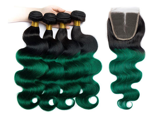 1B / Pacchi naturali verdi dei capelli umani di Brazillian 100% di colore con chiusura