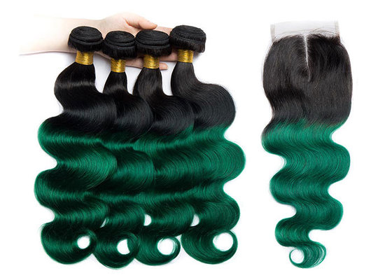 1B / Pacchi naturali verdi dei capelli umani di Brazillian 100% di colore con chiusura