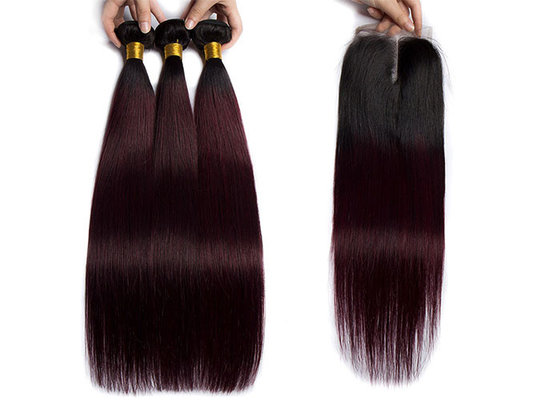 1B / tessuto diritto dei capelli umani di colore 99J 3 pacchi con 4"» chiusura del pizzo X4