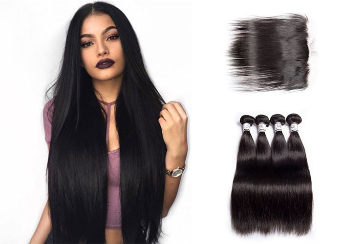 Tessuto diritto lungo dei capelli umani di Queenlife Remy 3 pacchi con lo sguardo naturale frontale