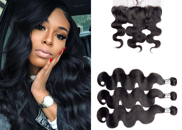 Capelli brasiliani lunghi di Wave del corpo 3 pacchi, pacchi dei capelli umani di Wave del corpo con il frontale