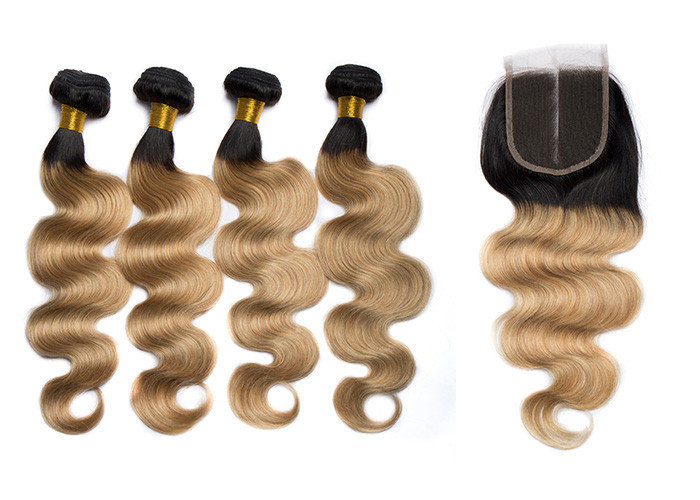 1B / 27 pacchi dei capelli di Wave del corpo di colore con chiusura possono essere candeggiati e tingersi